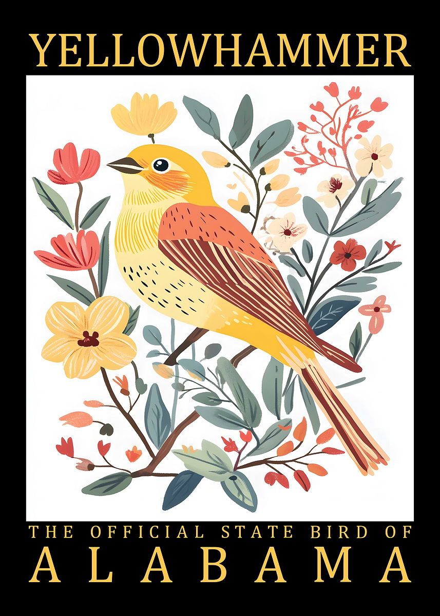 'Yellowhammer Alabama State Bird Illustration' Poster, picture, metal ...
