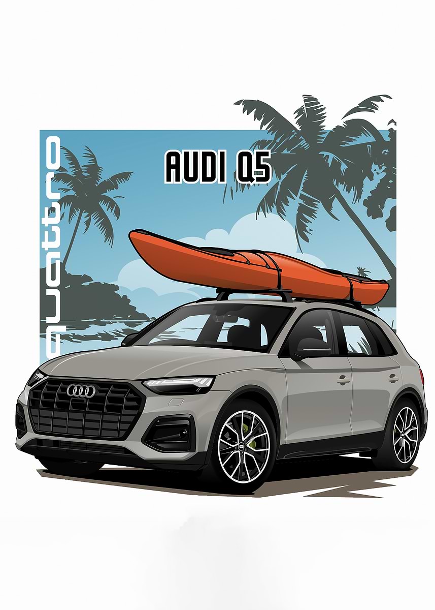 'Audi Q5 with Kayak Cartoon Illustration' Poster, picture, metal print ...