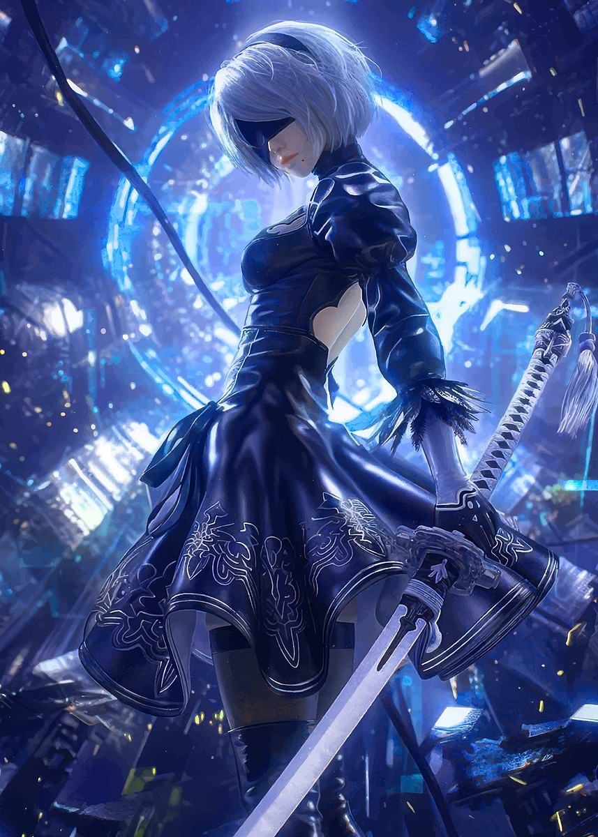'2B Nier Automata Digital Art' Poster, picture, metal print, paint by ...
