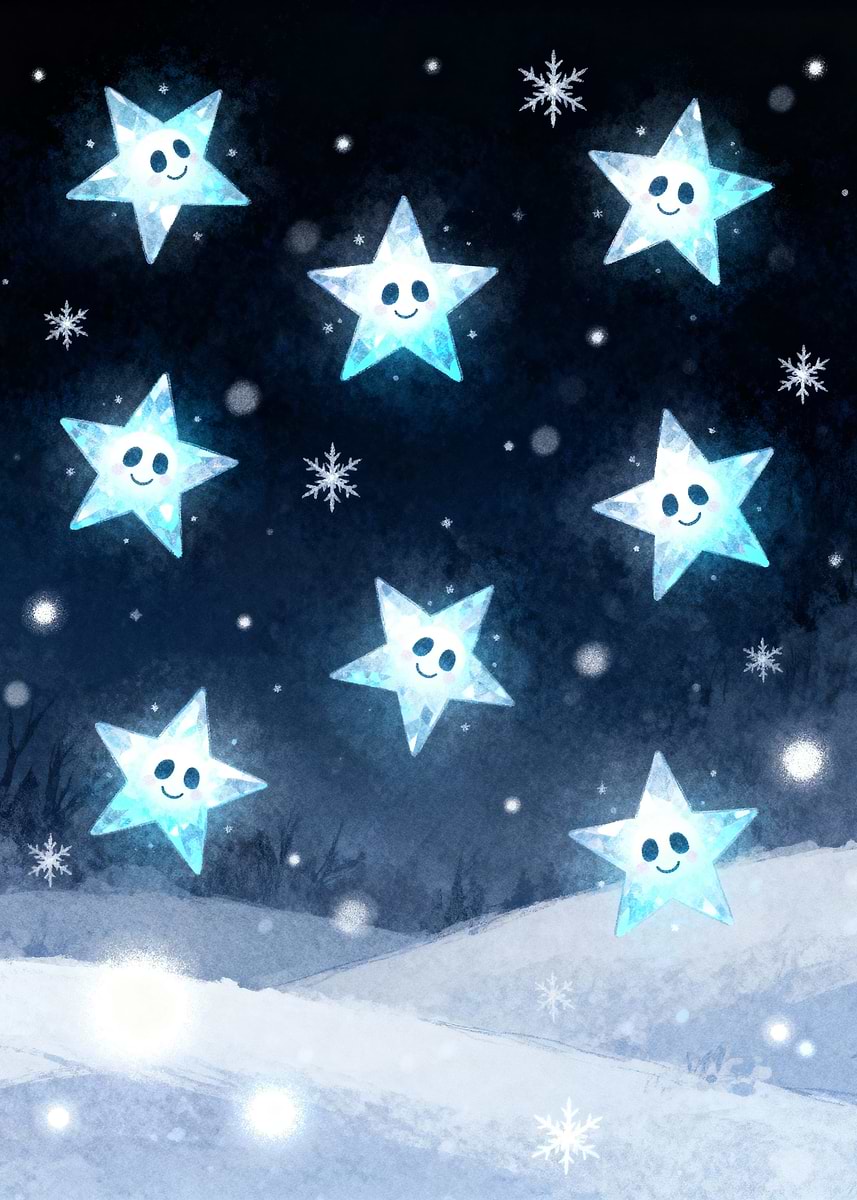 'Cute Stars in Winter Landscape' Poster, picture, metal print, paint by ...