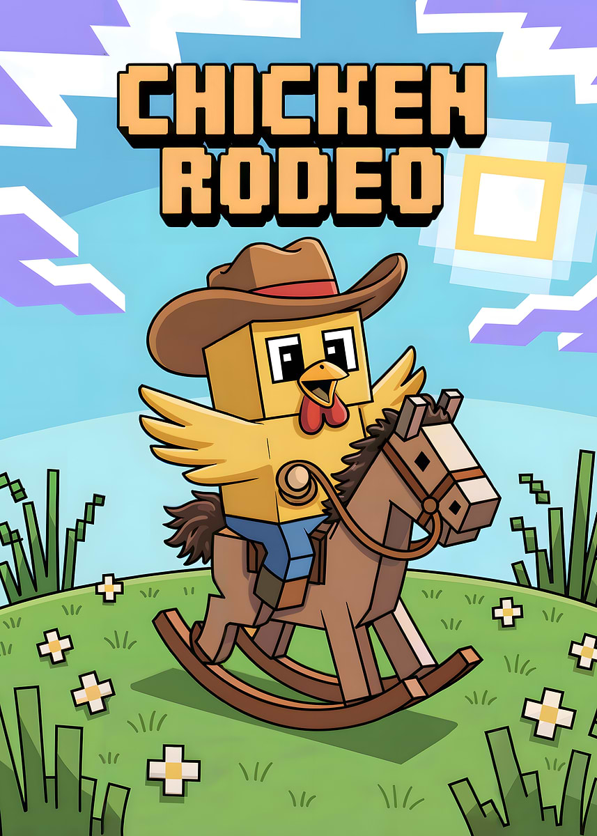 'Chicken Rodeo Cartoon Illustration' Poster, picture, metal print ...