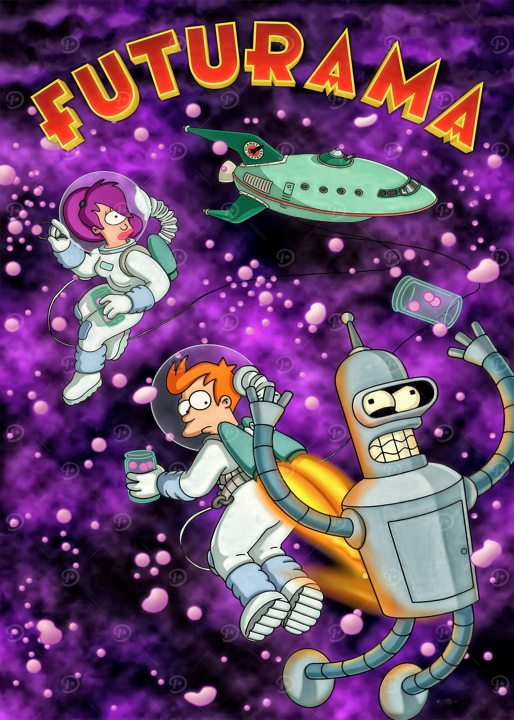 'Futurama characters in space' Poster, picture, metal print, paint by ...