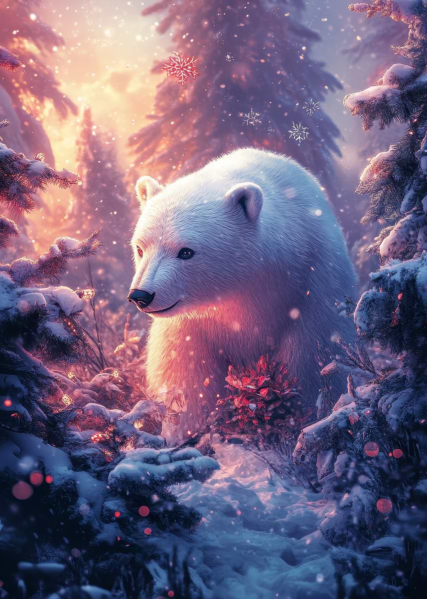 'Polar Bear in Winter Wonderland' Poster, picture, metal print, paint ...