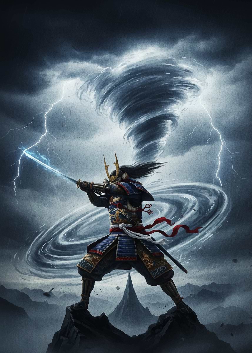 Samurai Warrior With Lightning And Tornado Poster Picture Metal 1791