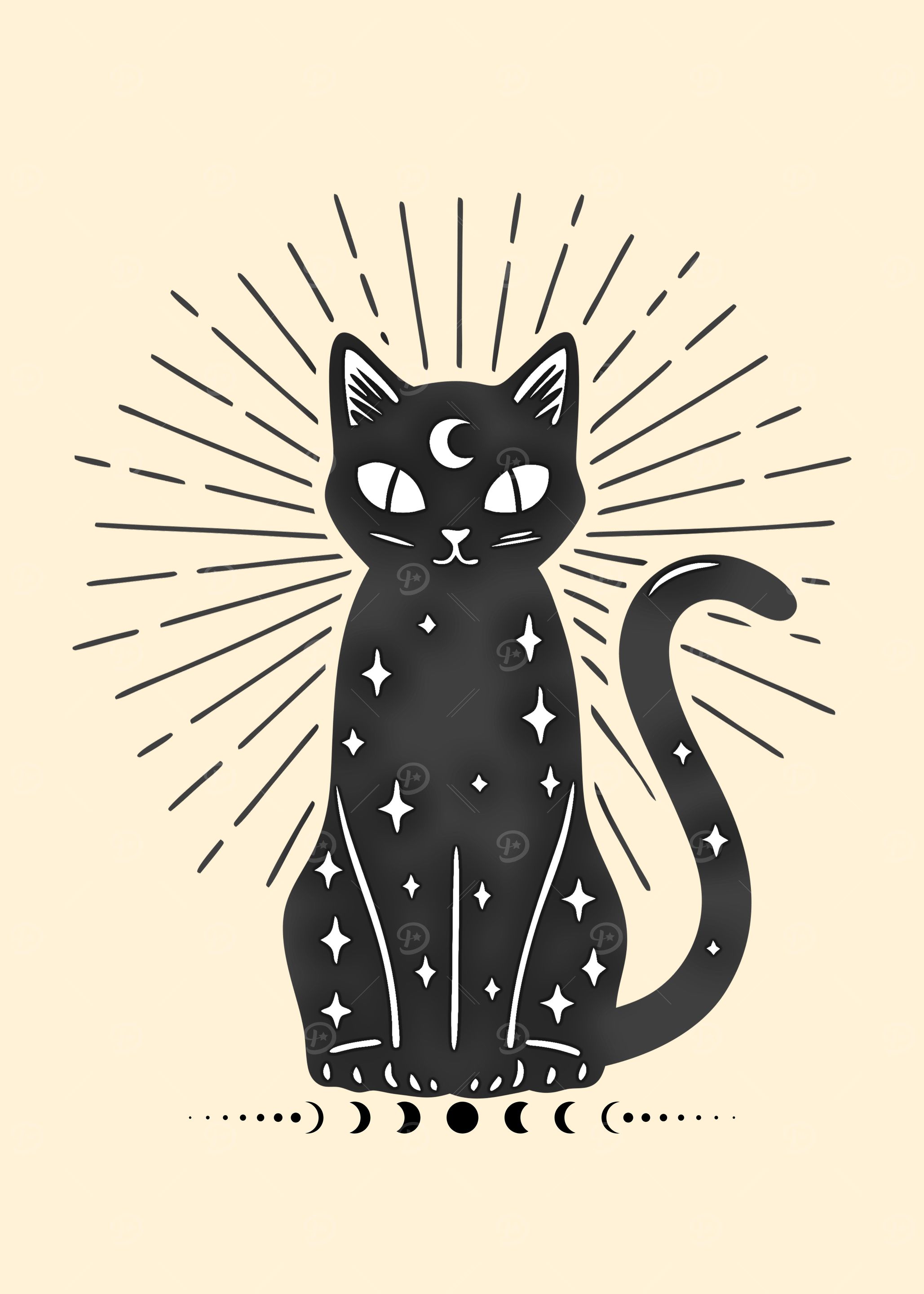 'Mystical Black Cat with Moon and Stars' Poster, picture, metal print ...