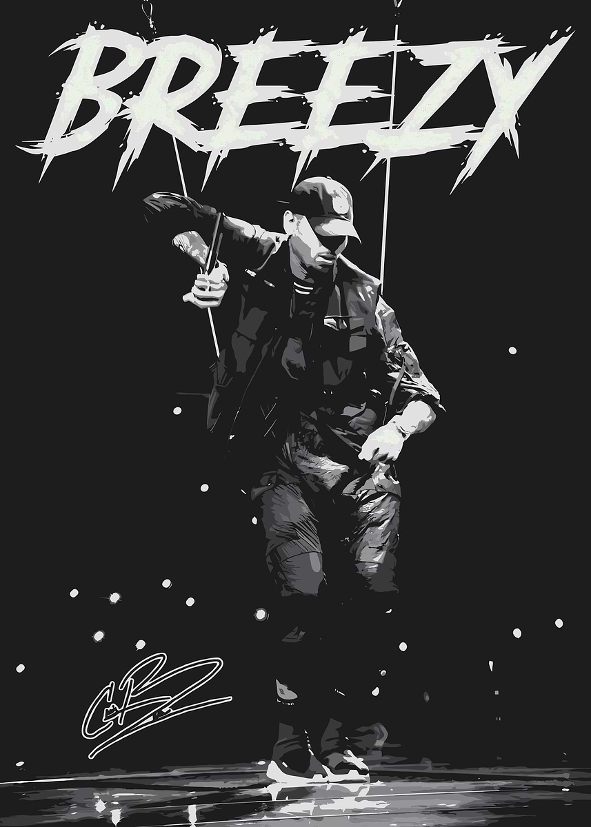 'Chris Brown Breezy Black and White' Poster, picture, metal print ...