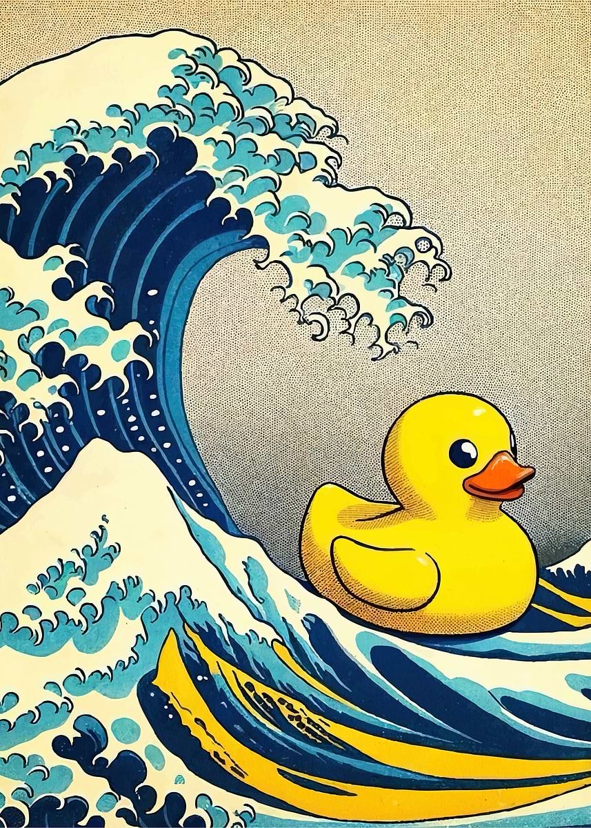 'Rubber Duck Great Wave Parody' Poster, picture, metal print, paint by ...