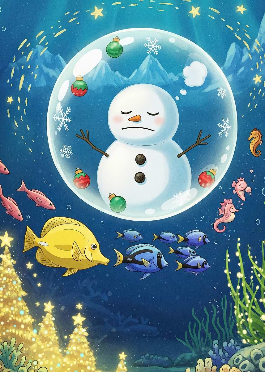 ' Christmas Snowman Bubble' Poster, picture, metal print, paint by ...