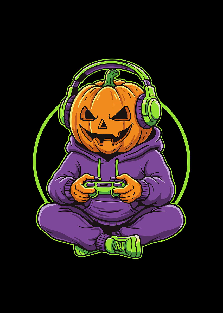'Pumpkin Gamer Halloween' Poster, picture, metal print, paint by ...