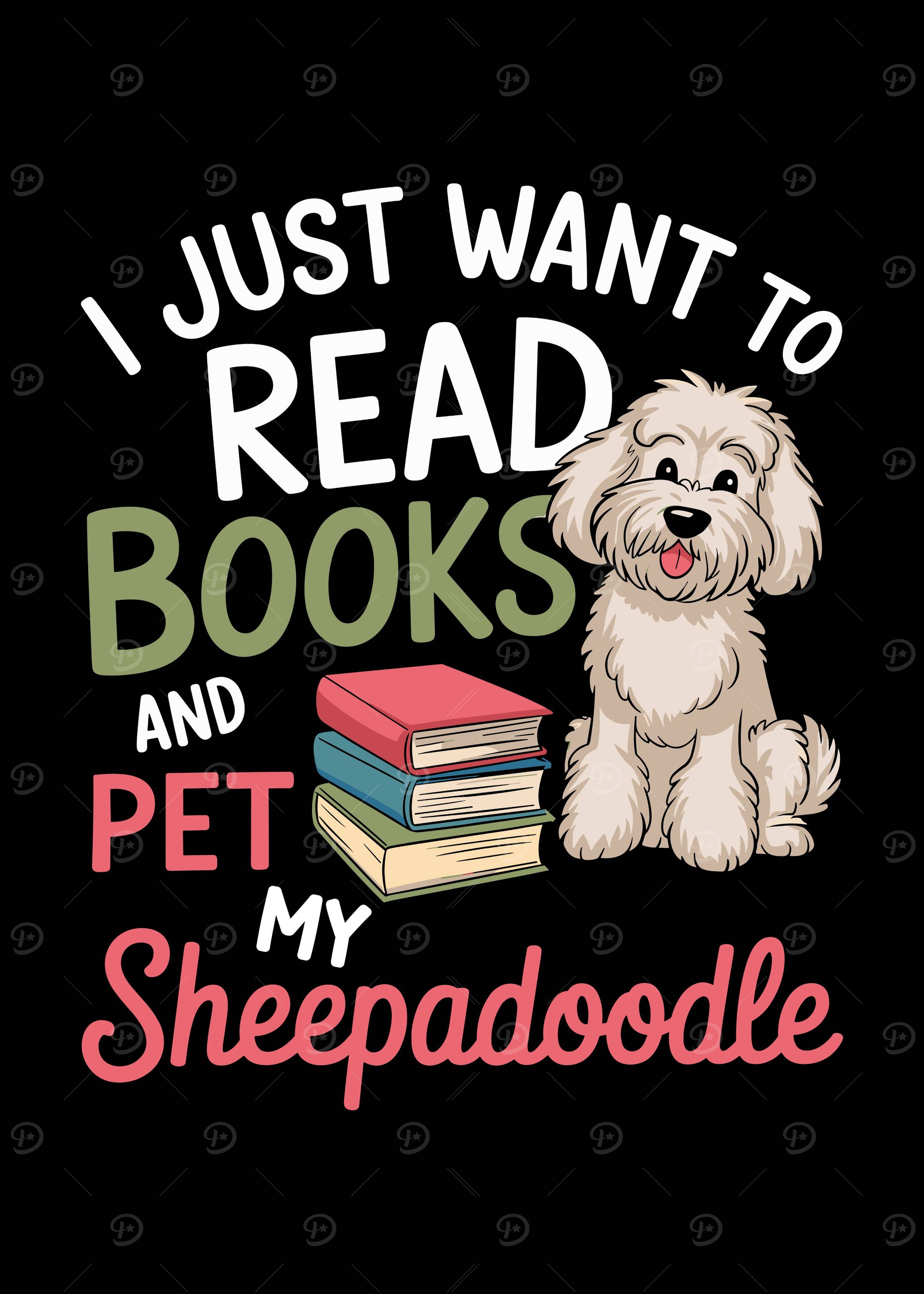 'Read Books and my Sheepadoodle' Poster, picture, metal print, paint by motiv8 | Displate