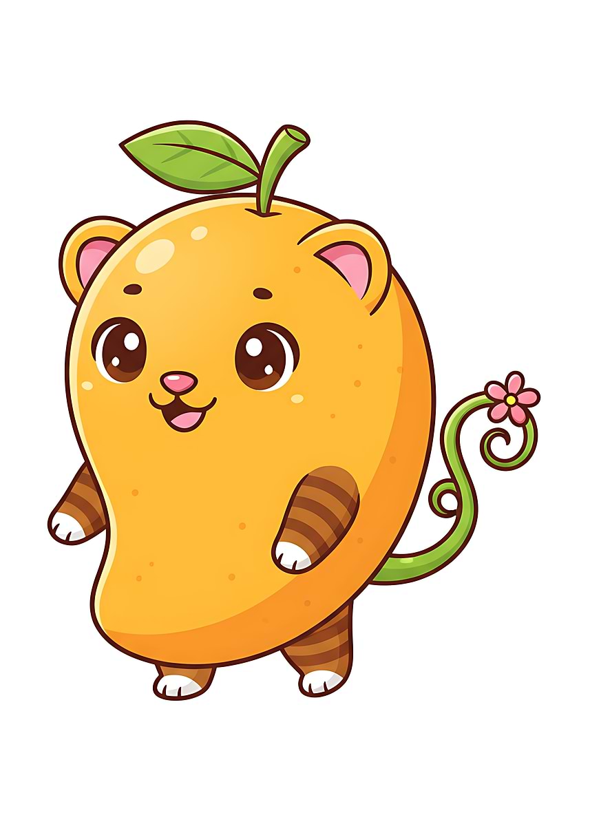 'Mangoose Cute Mango Cat Cartoon Character' Poster, picture, metal ...