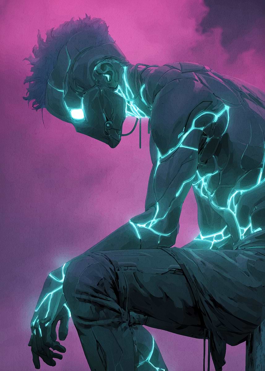 'Cyberpunk Figure with Glowing Cracks' Poster, picture, metal print ...