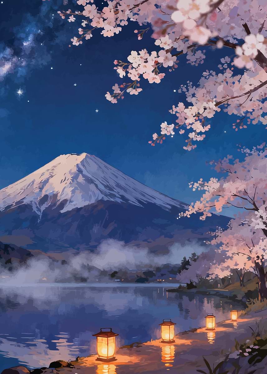 'Japan mount fuji Sakura v2' Poster, picture, metal print, paint by ...
