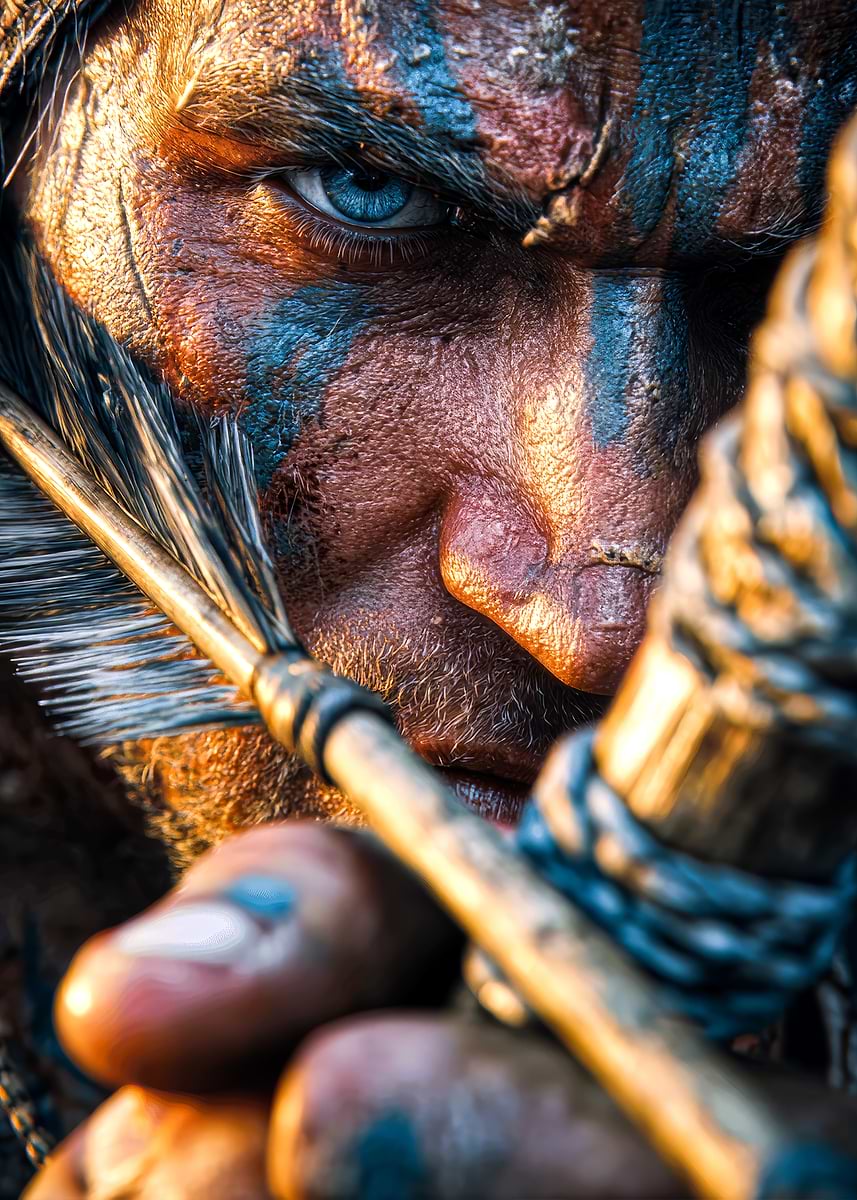 'Intense Archer with Blue War Paint' Poster, picture, metal print ...