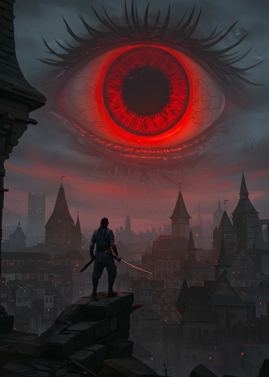 'Ninja and the Giant Red Eye' Poster, picture, metal print, paint by ...