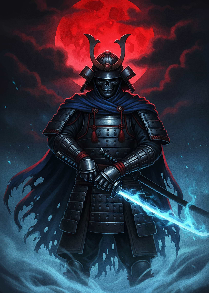 'Undead Samurai Warrior with Glowing Sword' Poster, picture, metal ...