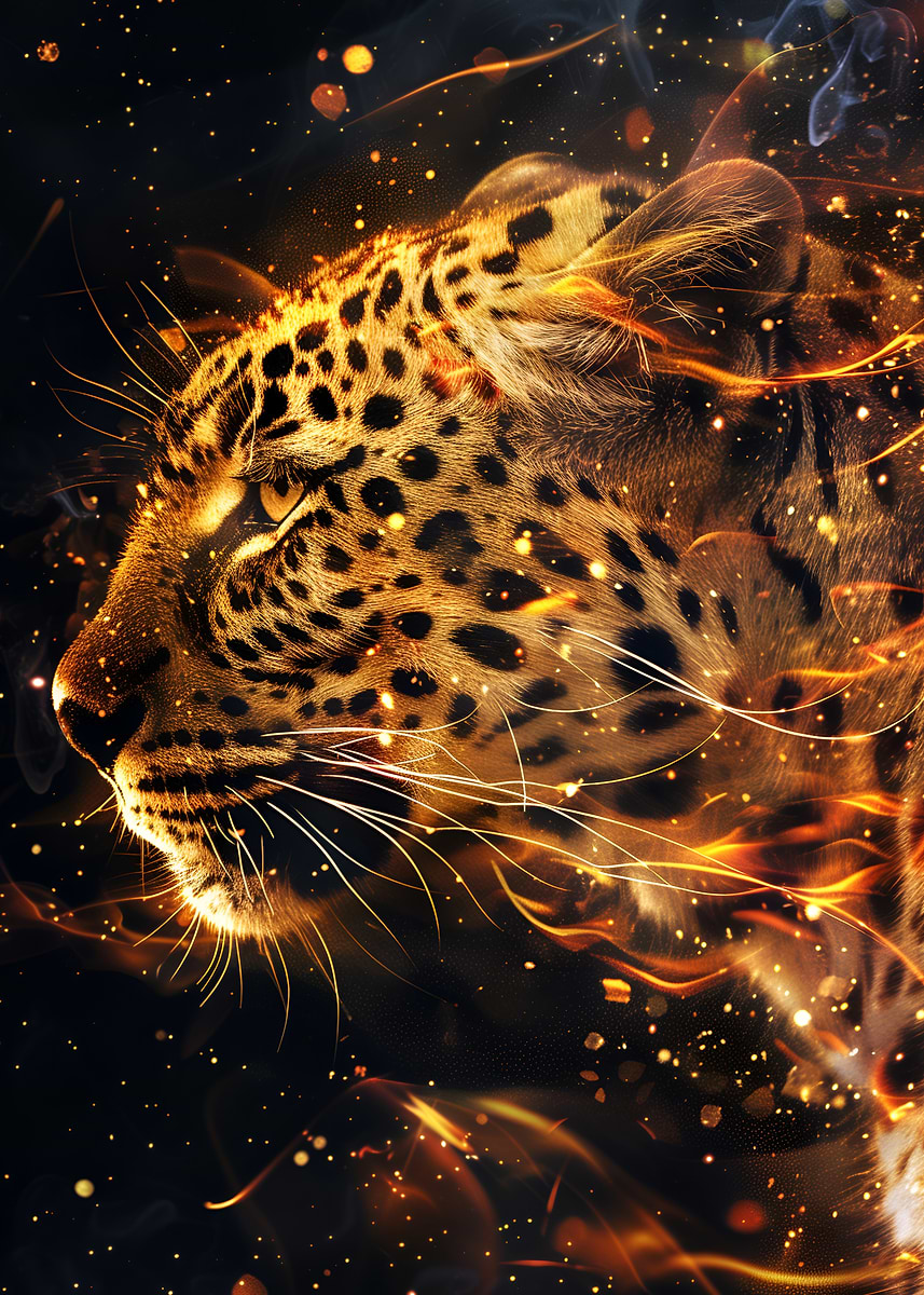 'Fiery Leopard Portrait ' Poster, picture, metal print, paint by ...