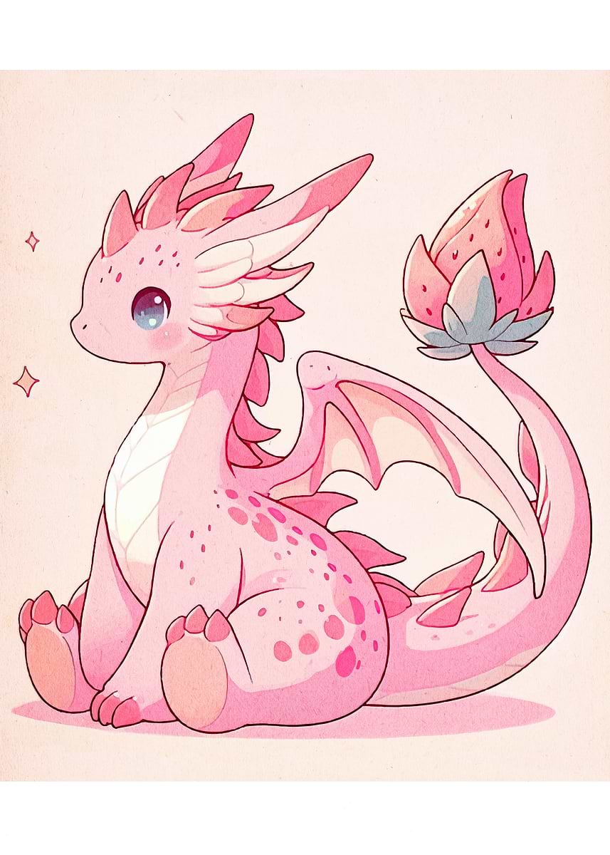 'Cute Pink Strawberry Dragon Illustration' Poster, picture, metal print ...