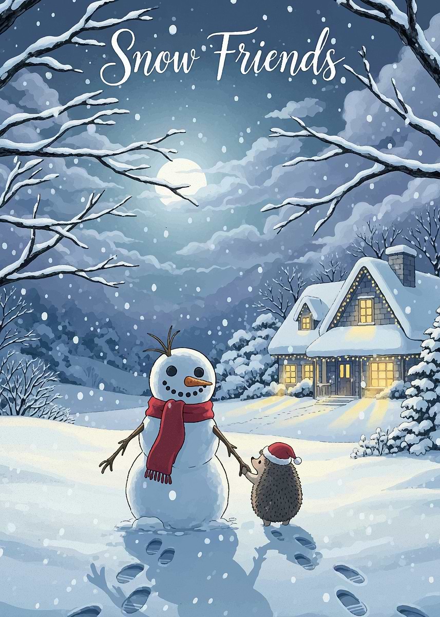'Snow Friends Winter Scene' Poster, picture, metal print, paint by ...