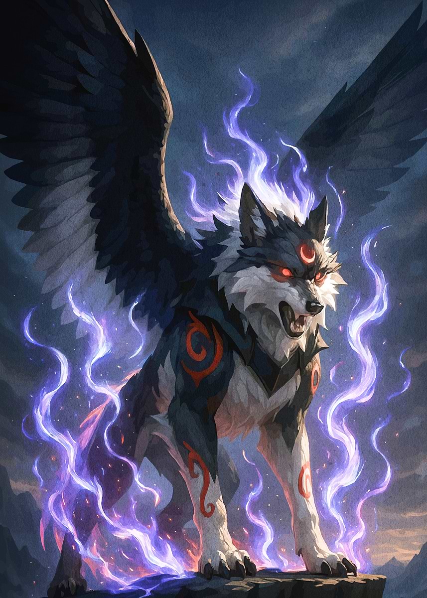 'Winged Wolf Glowing Aura' Poster, picture, metal print, paint by ...