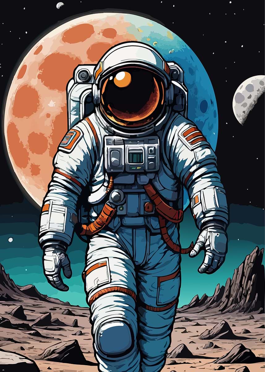 'Astronaut on a Lunar Surface' Poster, picture, metal print, paint by ...