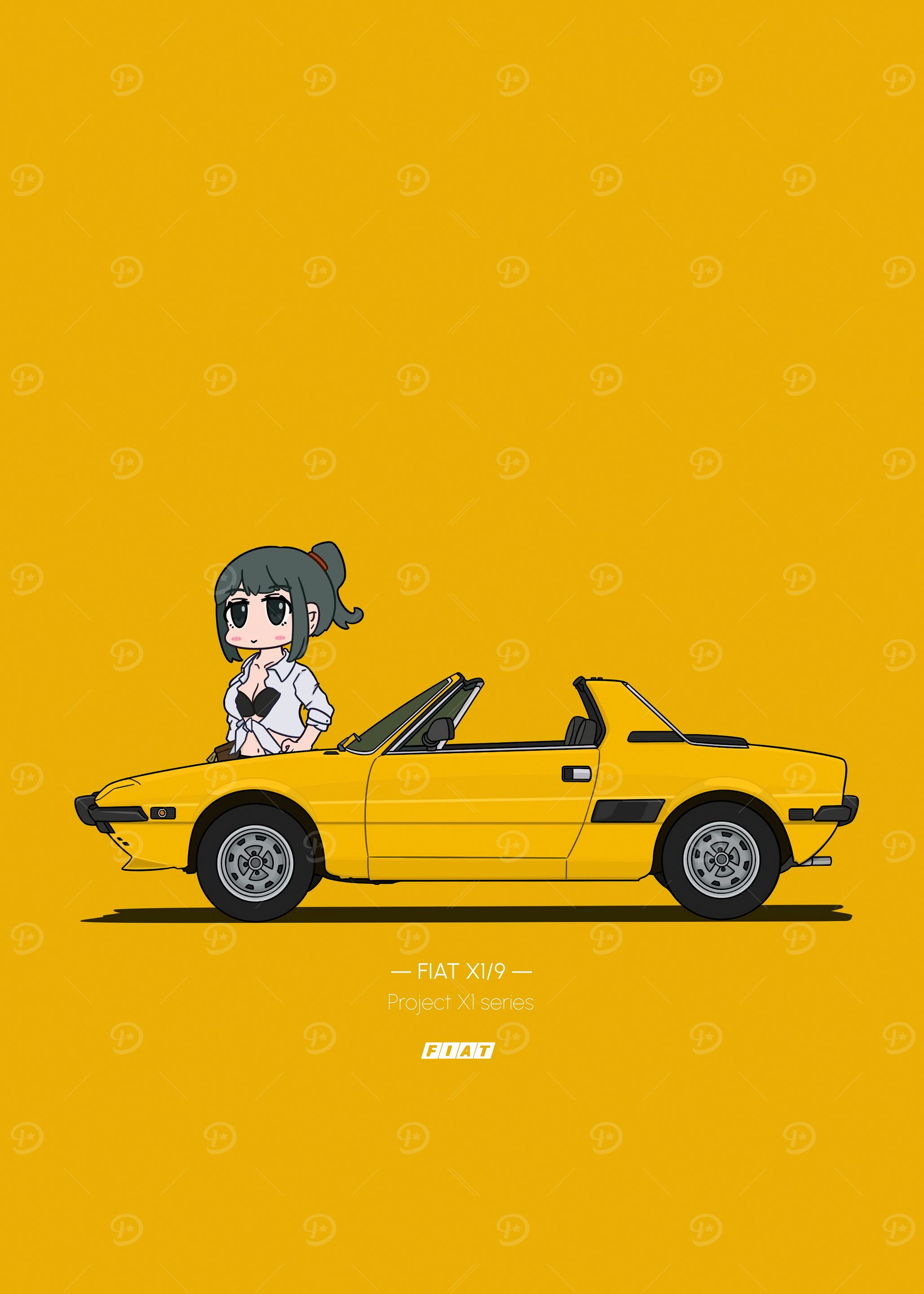 'Fiat X1/9 with Anime Girl' Poster, picture, metal print, paint by Ron ...