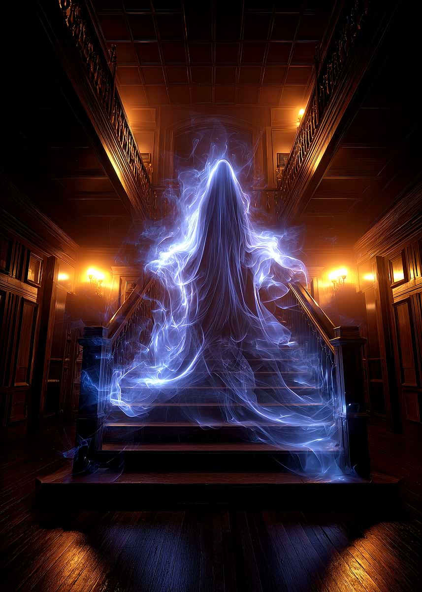 'Ethereal Ghost Figure on Staircase' Poster, picture, metal print ...