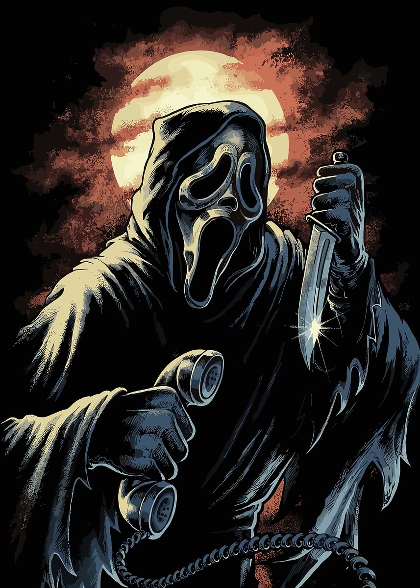 'Ghostface with Knife and Phone' Poster, picture, metal print, paint by ...