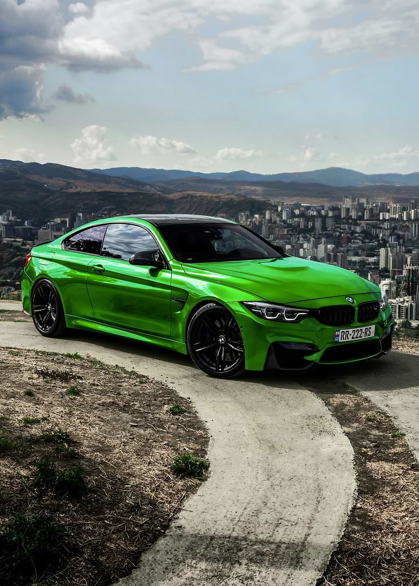 'Green BMW M4 with City View' Poster, picture, metal print, paint by Va ...