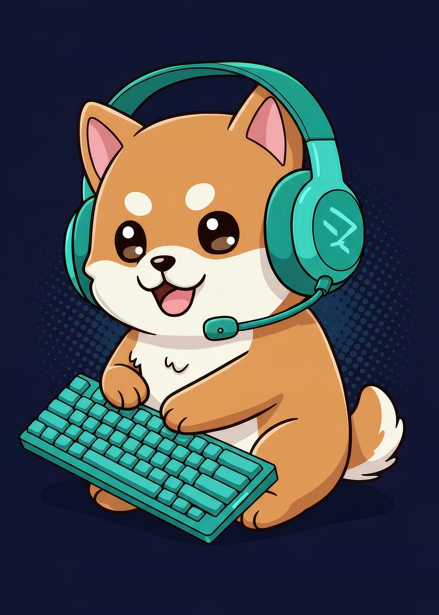 'Gamer Shiba Inu Cartoon Illustration' Poster, picture, metal print ...