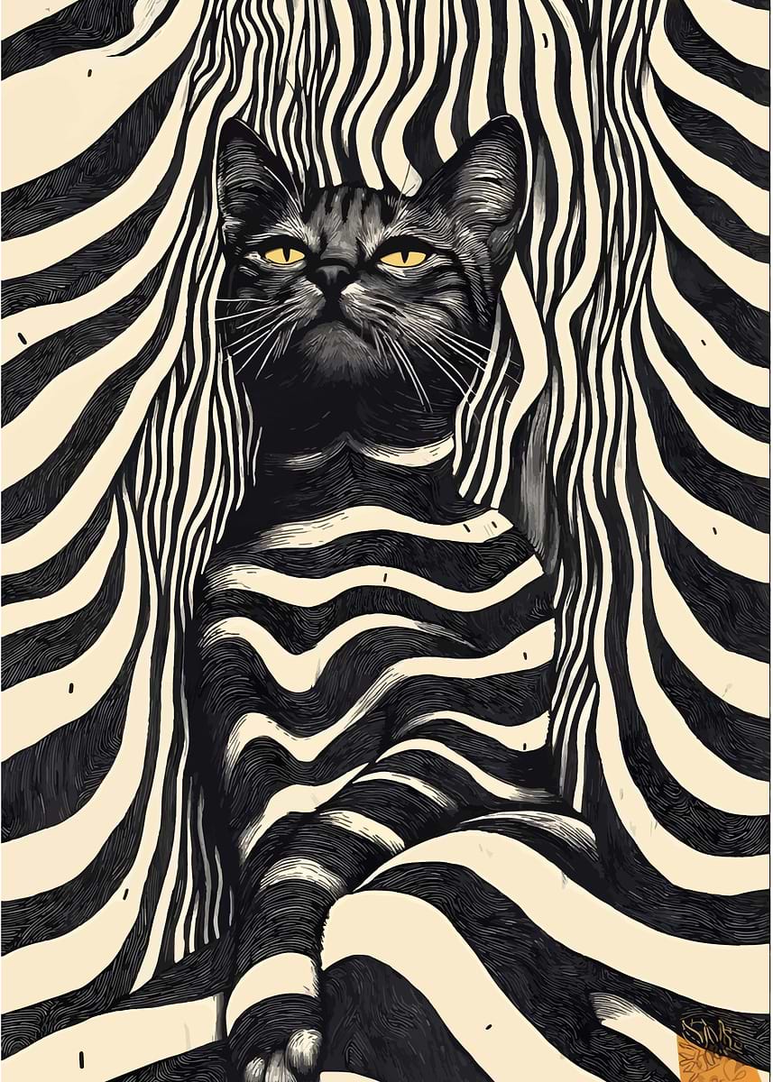 'Striped Cat Portrait' Poster, picture, metal print, paint by BabaBoi ...