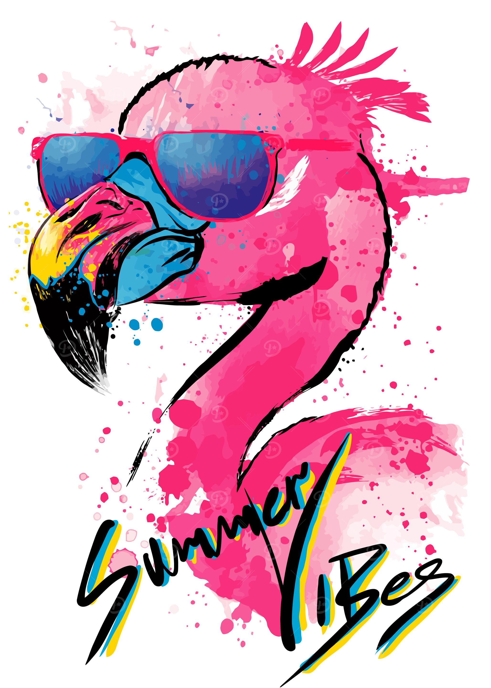 'Cool Flamingo Summer Vibes Illustration' Poster, picture, metal print ...