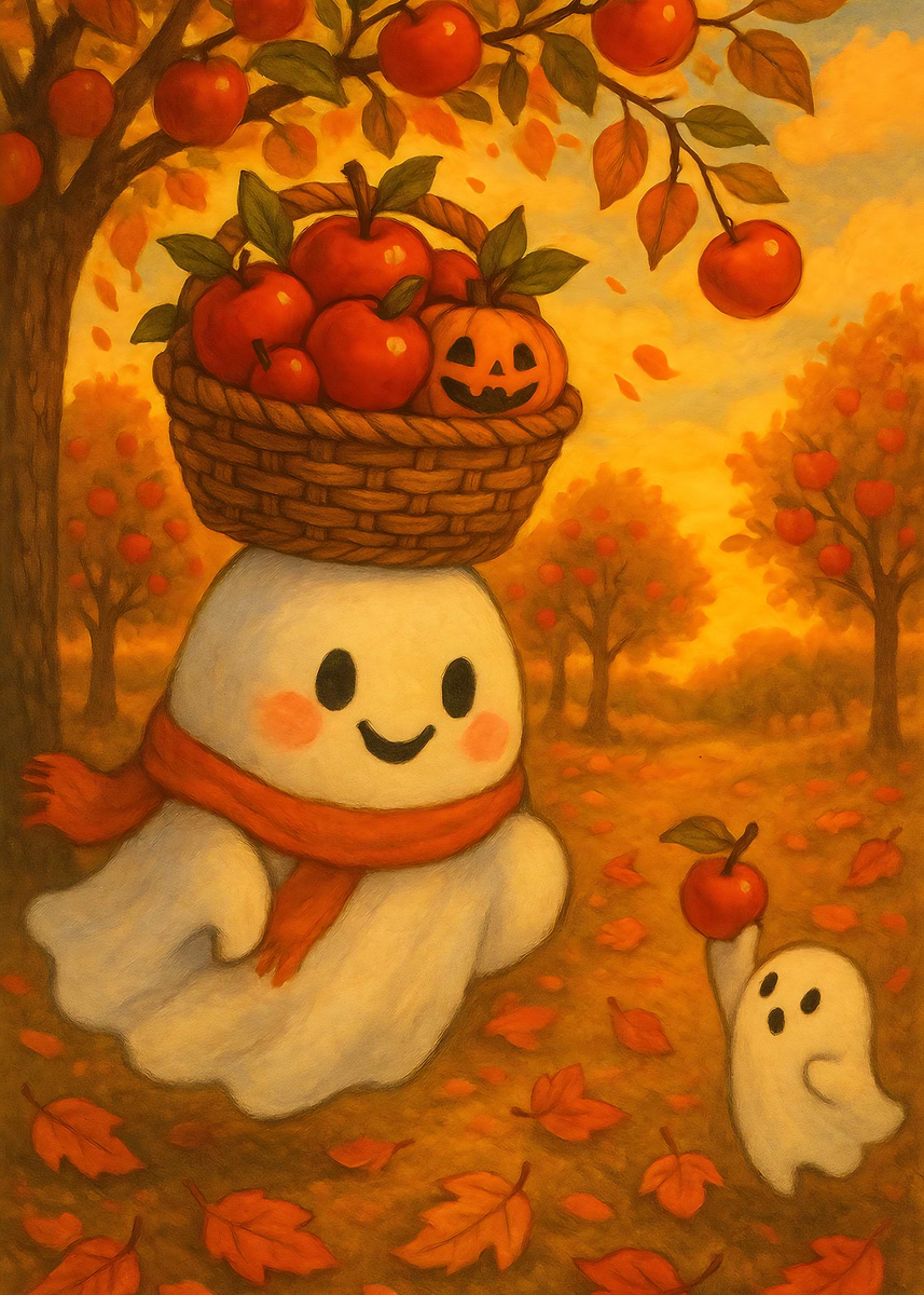 'Cute Baby Ghost in Autumn' Poster, picture, metal print, paint by ...