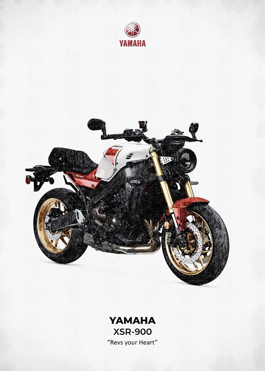 'Yamaha XSR-900 Motorcycle Sketch Art' Poster, picture, metal print ...