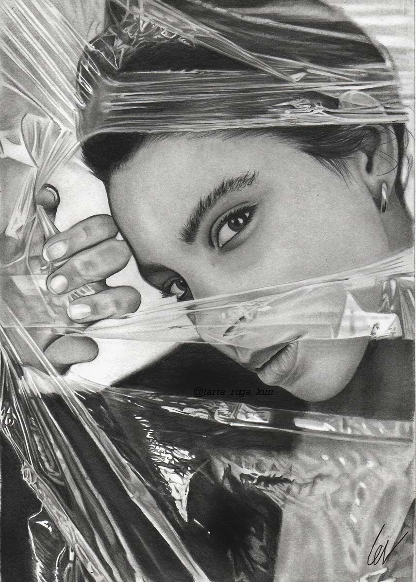 'Woman Portrait in Plastic Wrap Drawing' Poster, picture, metal print ...