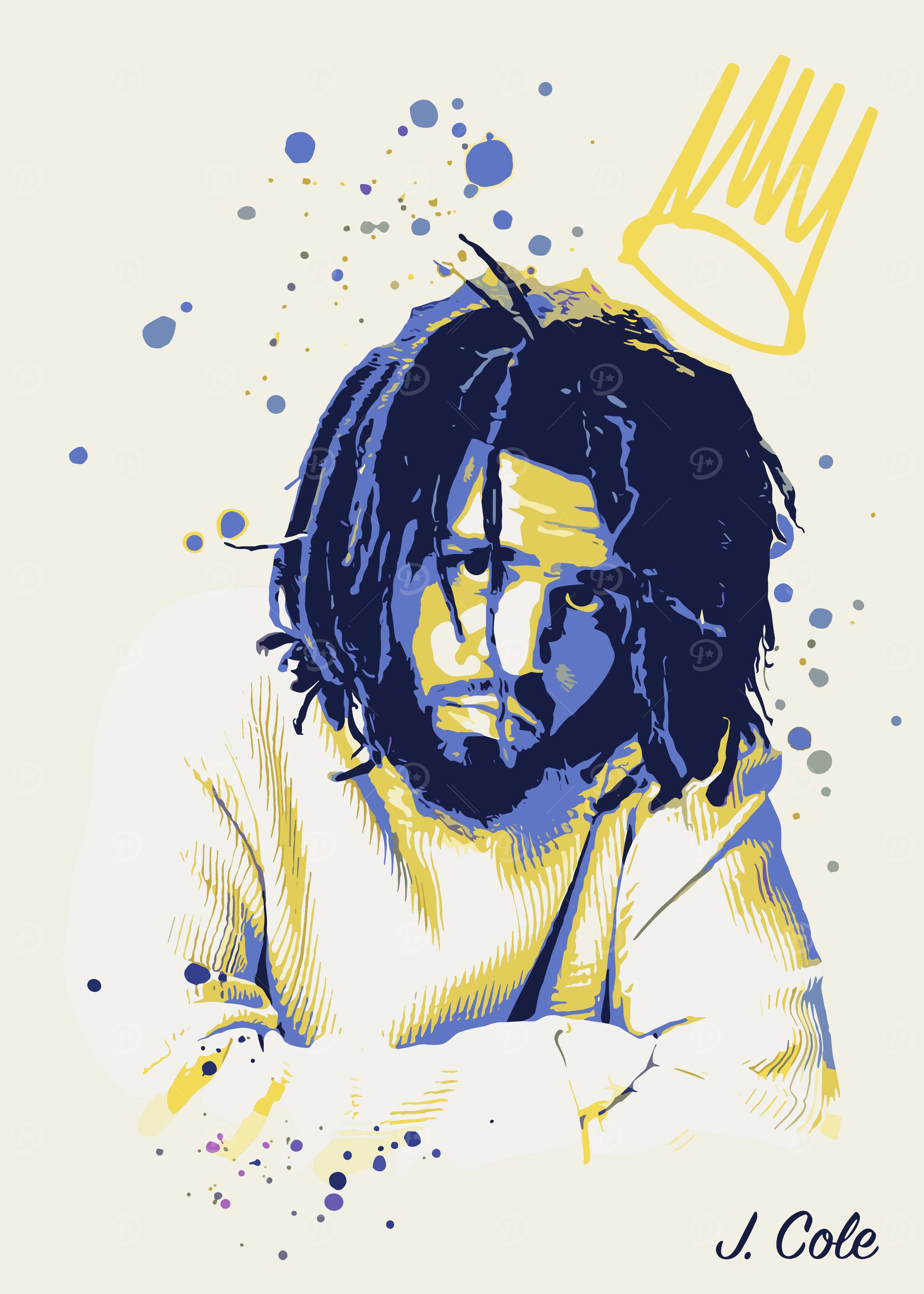 'J. Cole Portrait with Crown' Poster, picture, metal print, paint by ...