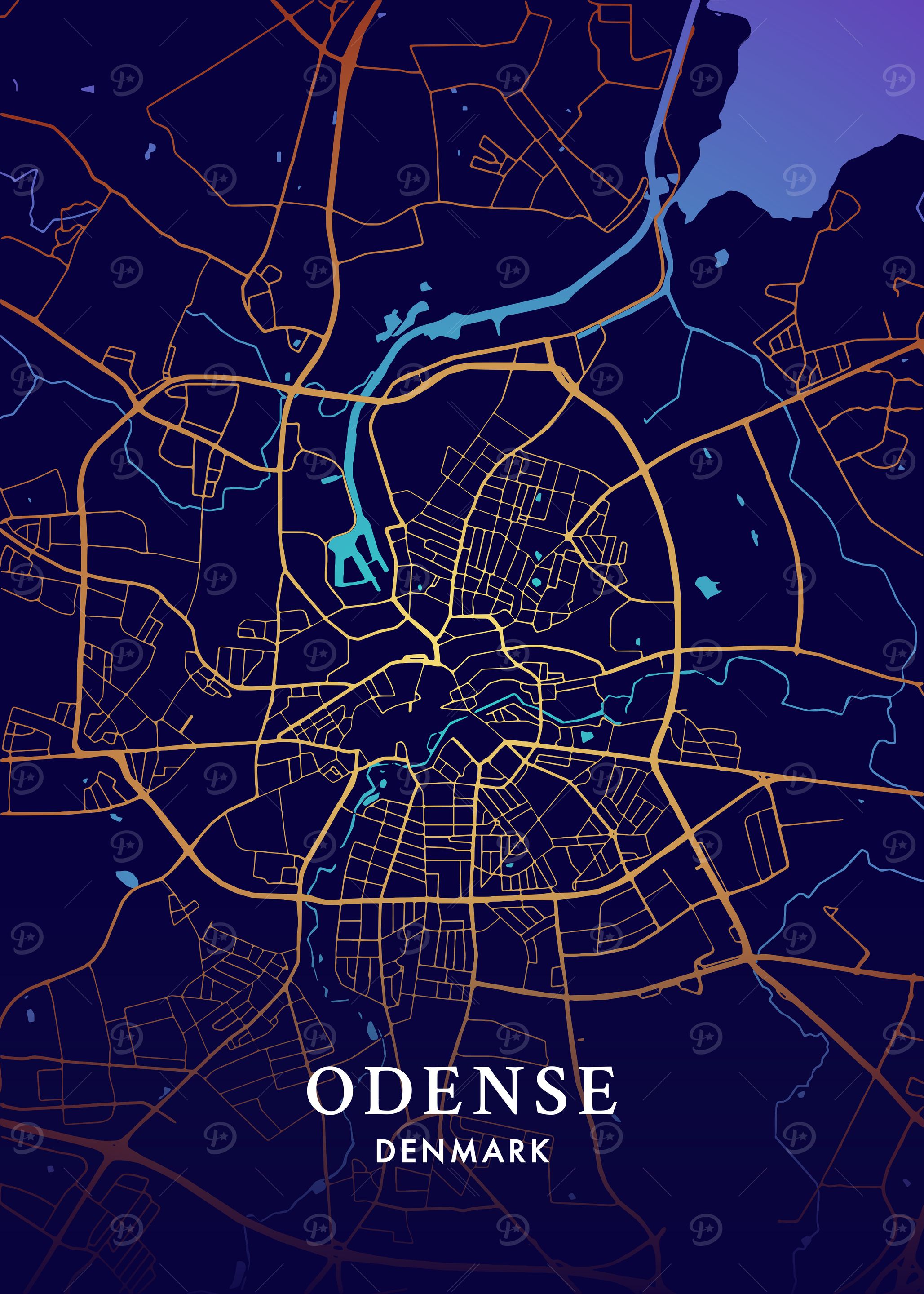 'Odense City Map' Poster, picture, metal print, paint by Miracle Studio ...