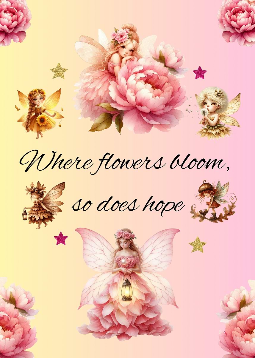 'Fairies and Flowers with Inspirational Quote' Poster, picture, metal ...