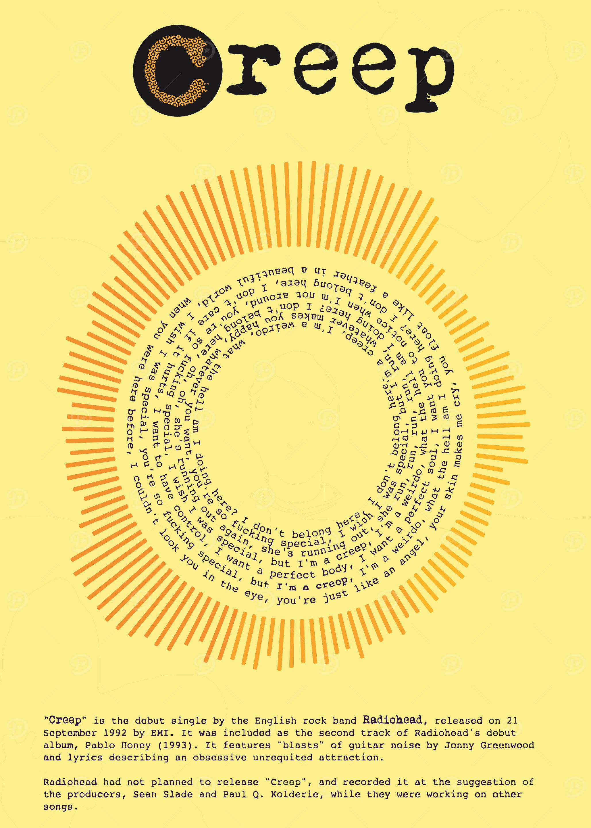 'Radiohead Creep Lyrics ' Poster, picture, metal print, paint by ...
