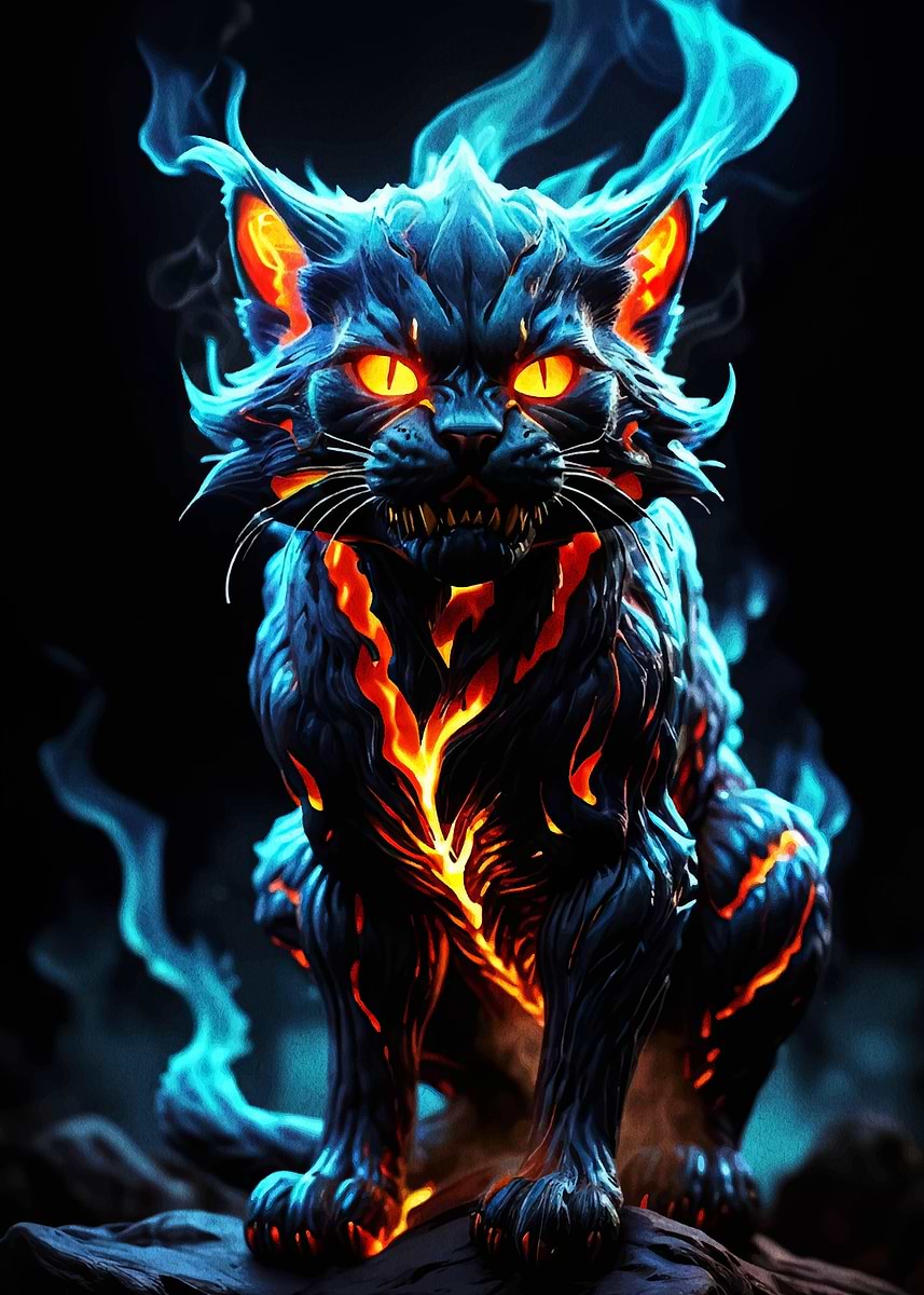 'Fiery Cat Creature Digital Art' Poster, picture, metal print, paint by ...