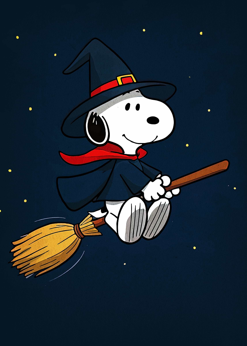'Snoopy as a Witch on Broomstick' Poster, picture, metal print, paint ...