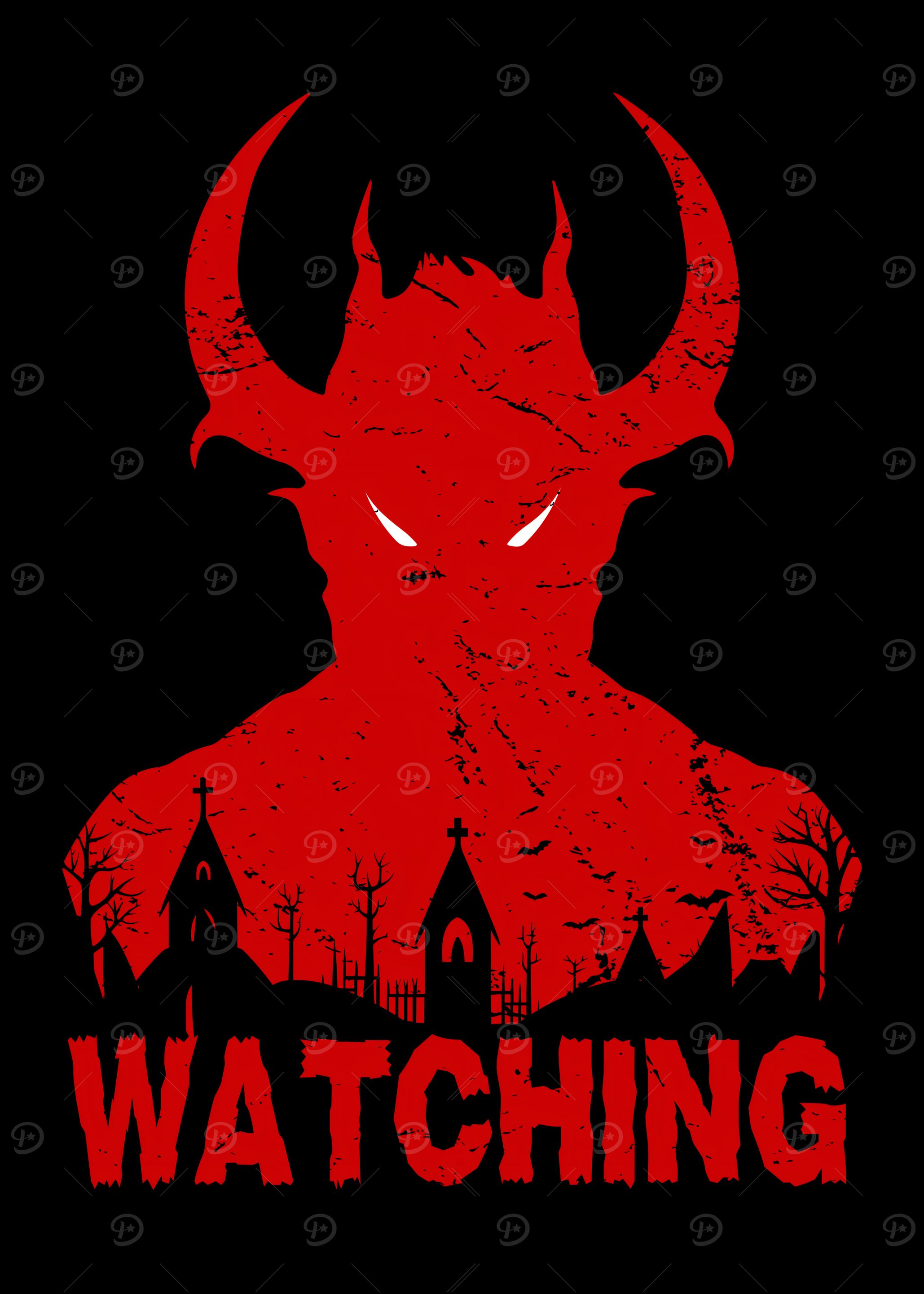 'Red Devil Watching Over Graveyard Design' Poster, picture, metal print ...