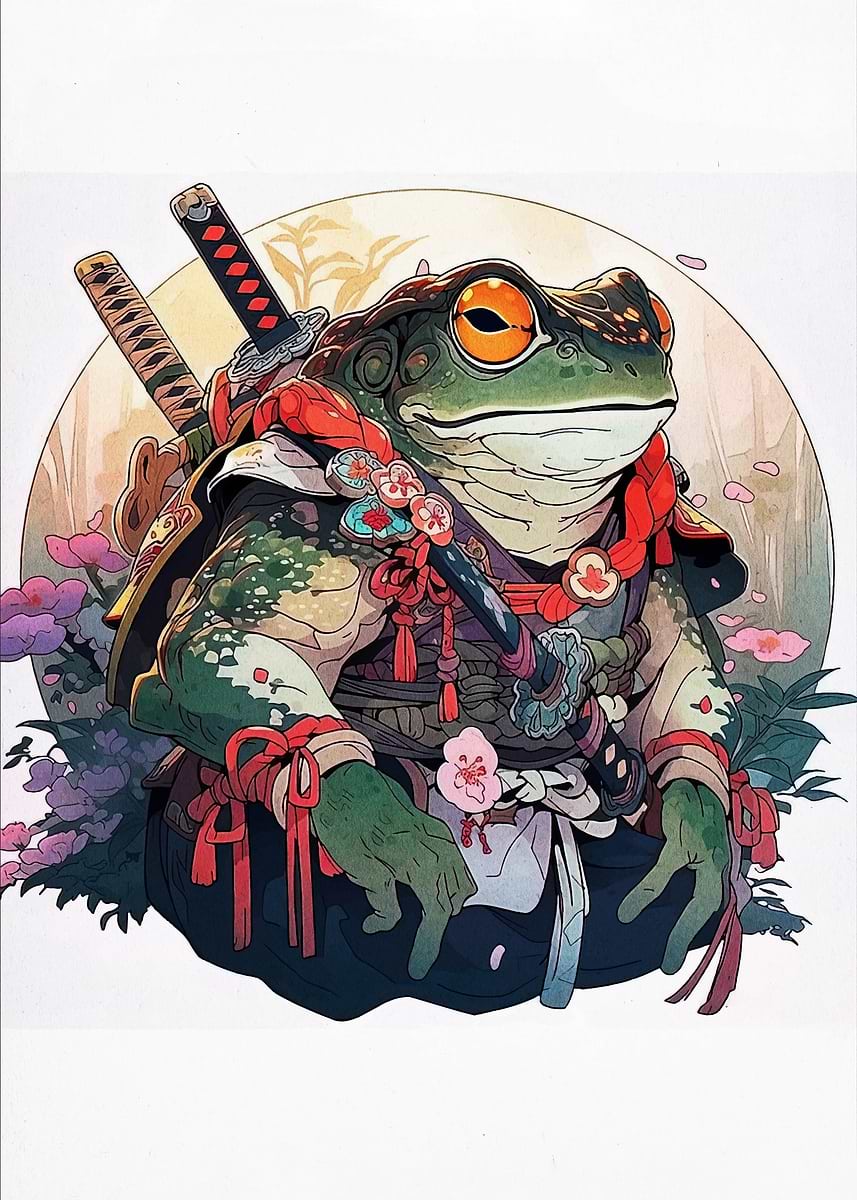 'Frog Samurai with Swords and Kimono' Poster, picture, metal print ...