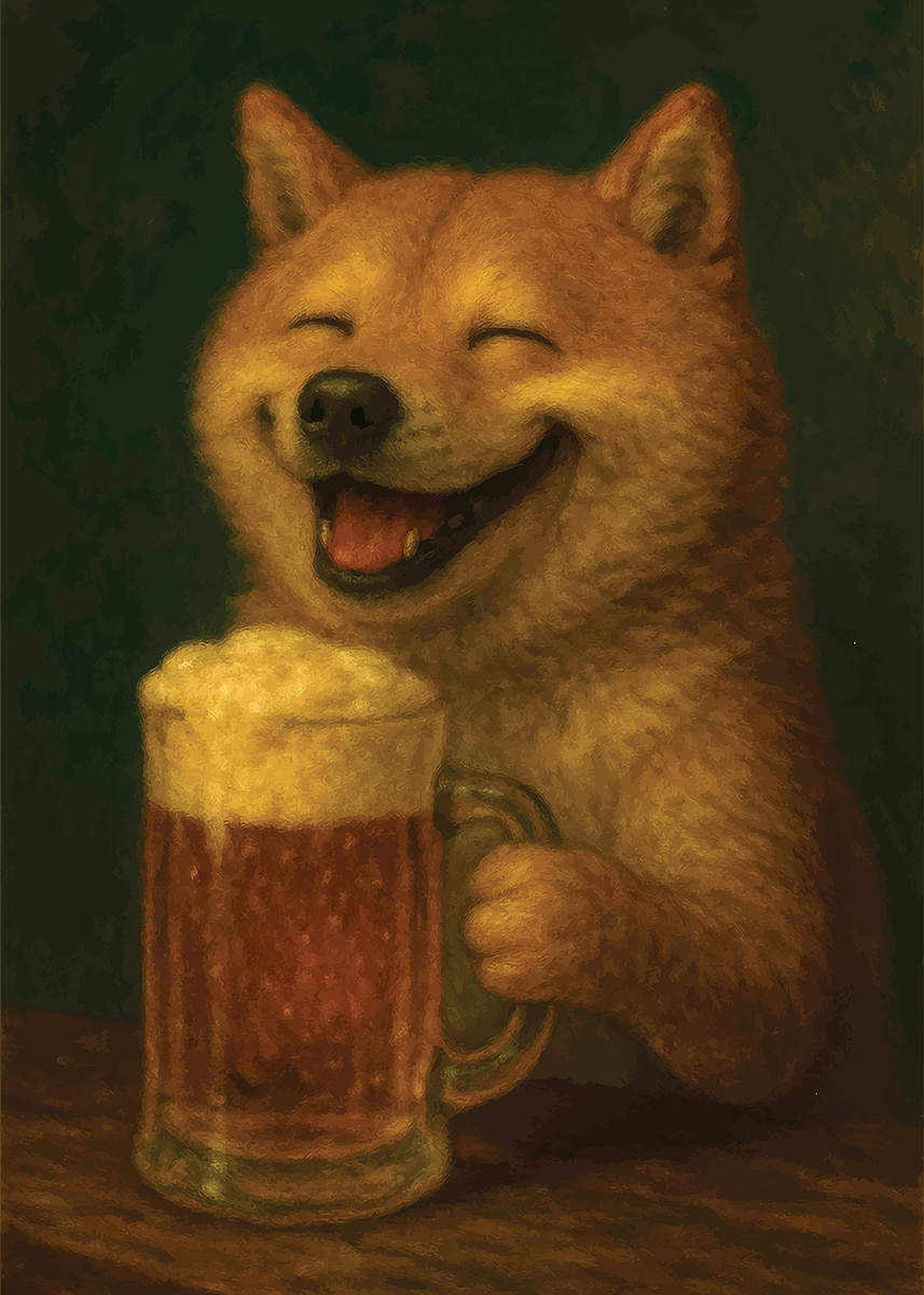 'Happy Shiba with Beer' Poster, picture, metal print, paint by Loves ...