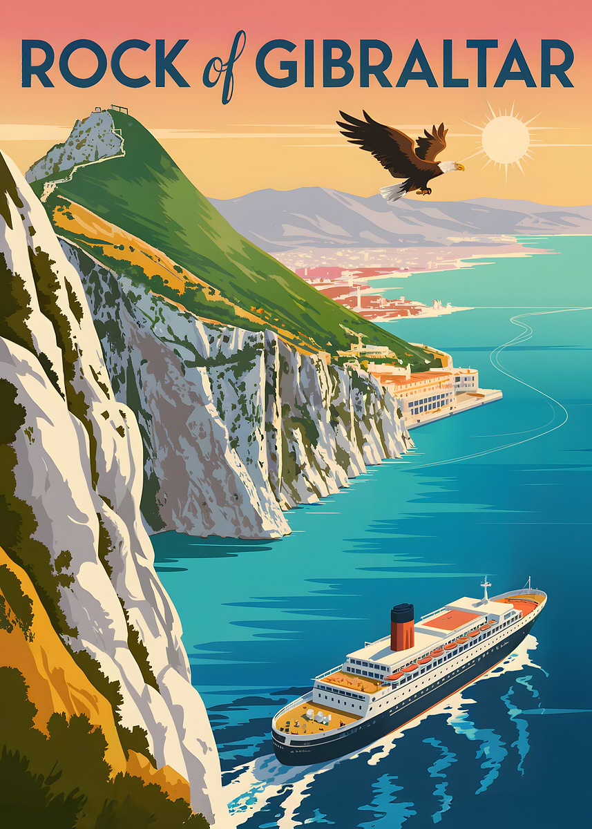 'Rock of Gibraltar Travel Poster' Poster, picture, metal print, paint ...