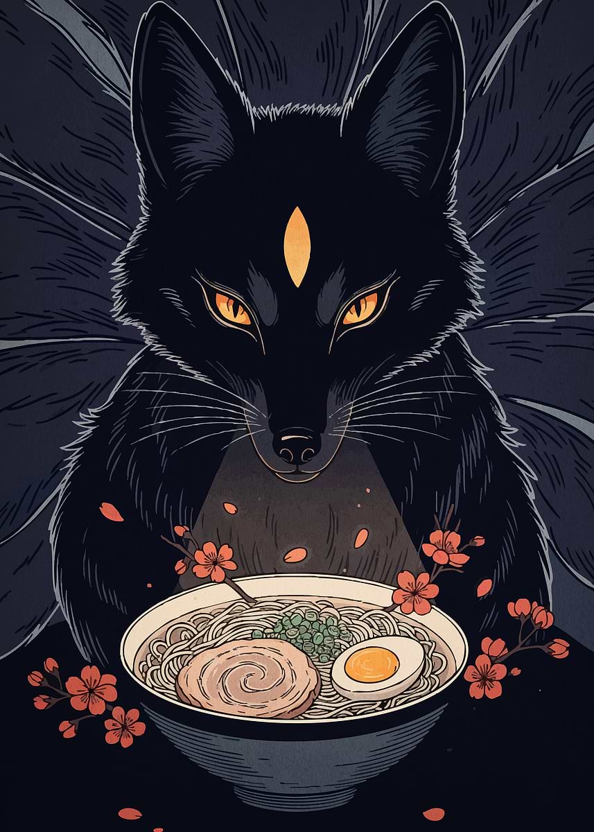 'Nine-tailed Fox Ramen Bowl' Poster, picture, metal print, paint by ...
