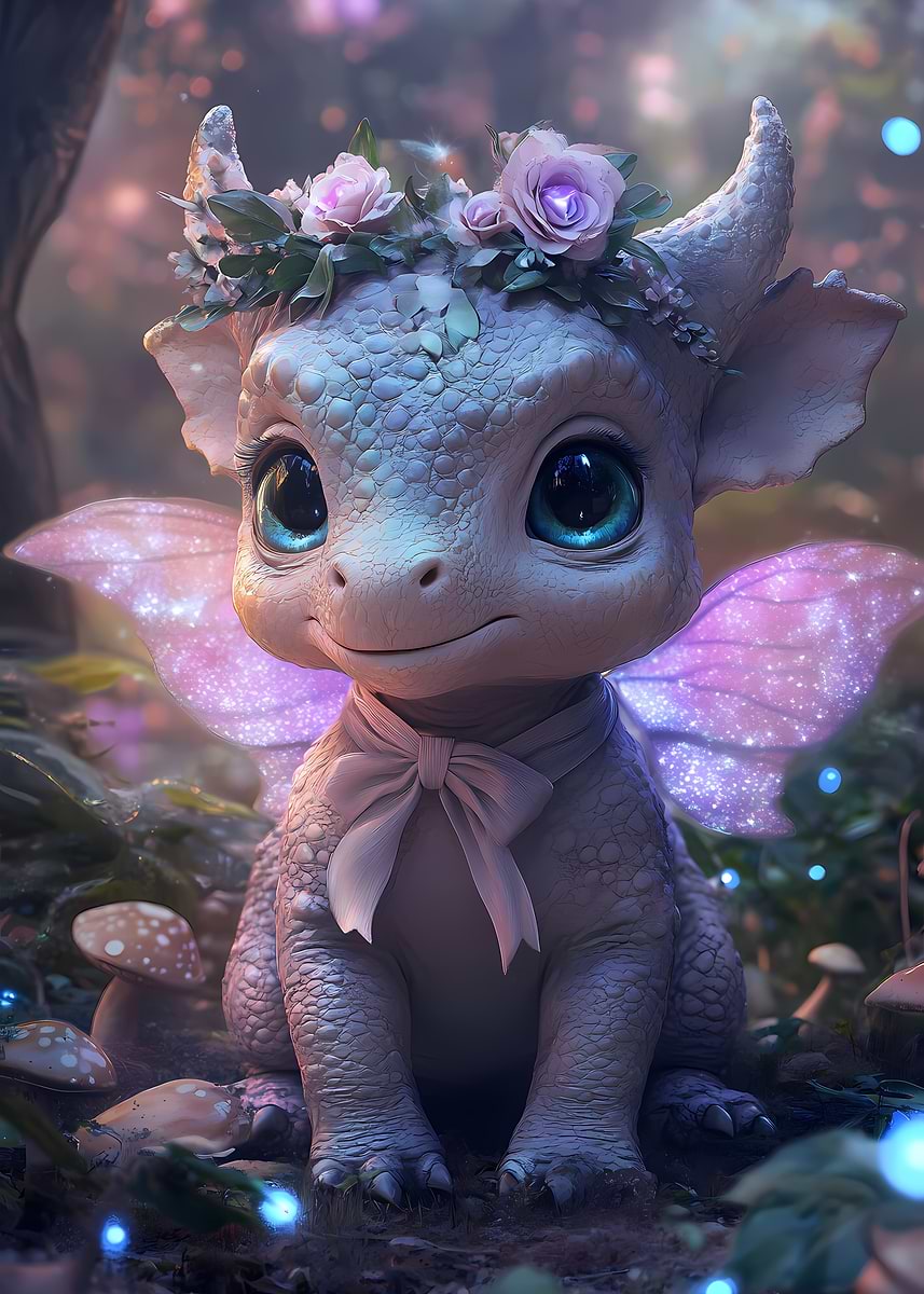 'Cute Dragon Fairy in Enchanted Forest' Poster, picture, metal print ...