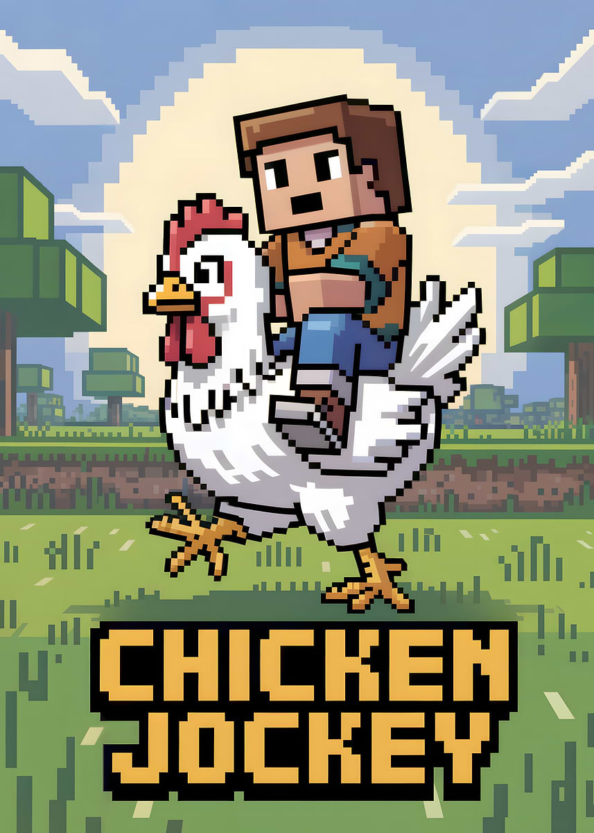'Pixel Art Chicken Jockey Illustration' Poster, picture, metal print ...