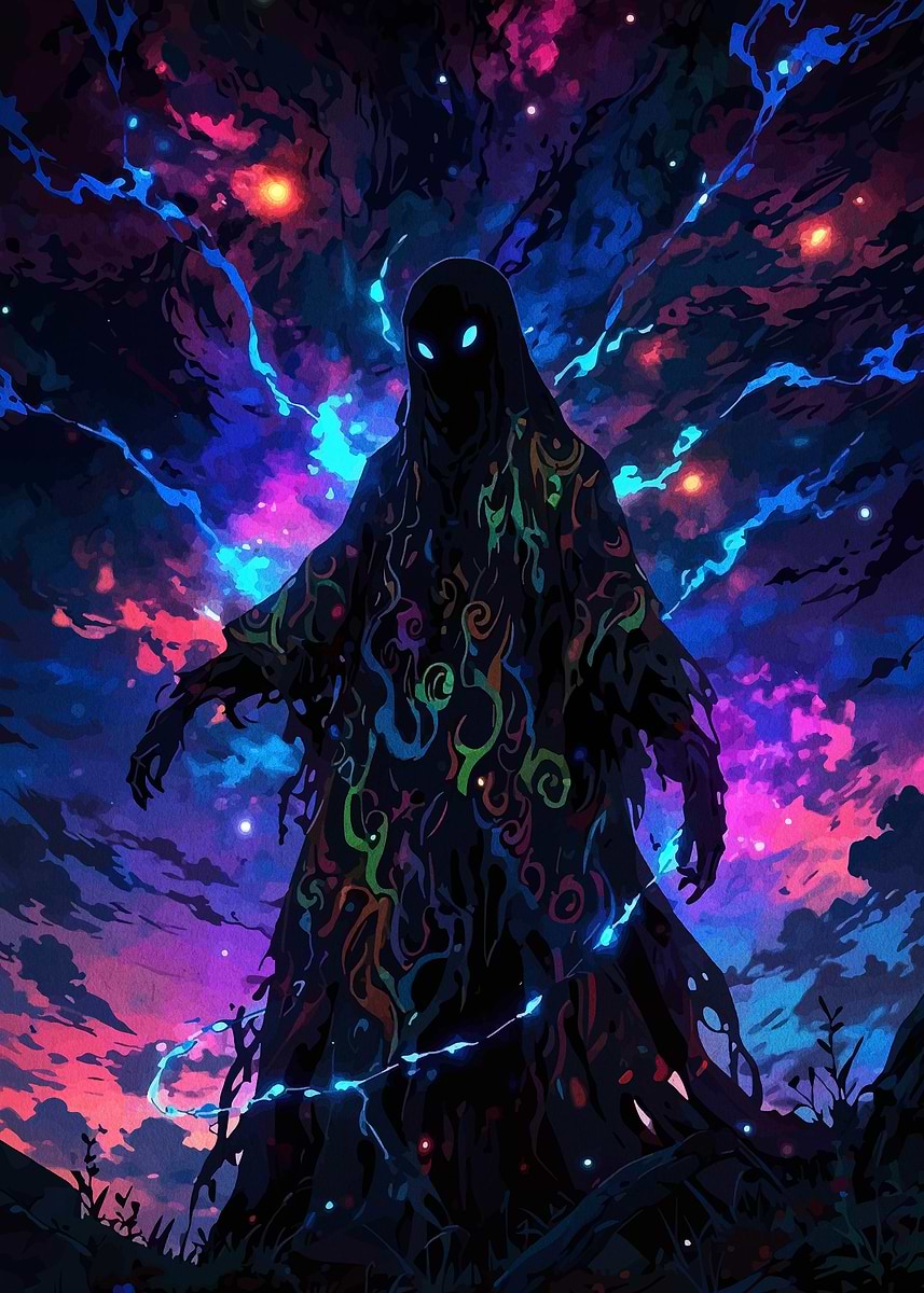 'Mystic Figure in Cosmic Landscape' Poster, picture, metal print, paint ...