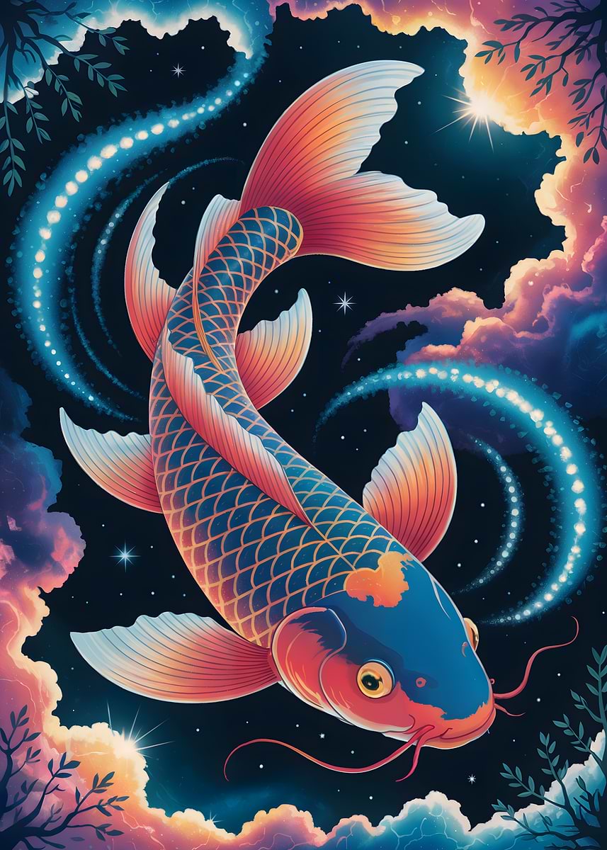 'Koi Fish in Celestial Dreamscape' Poster, picture, metal print, paint ...